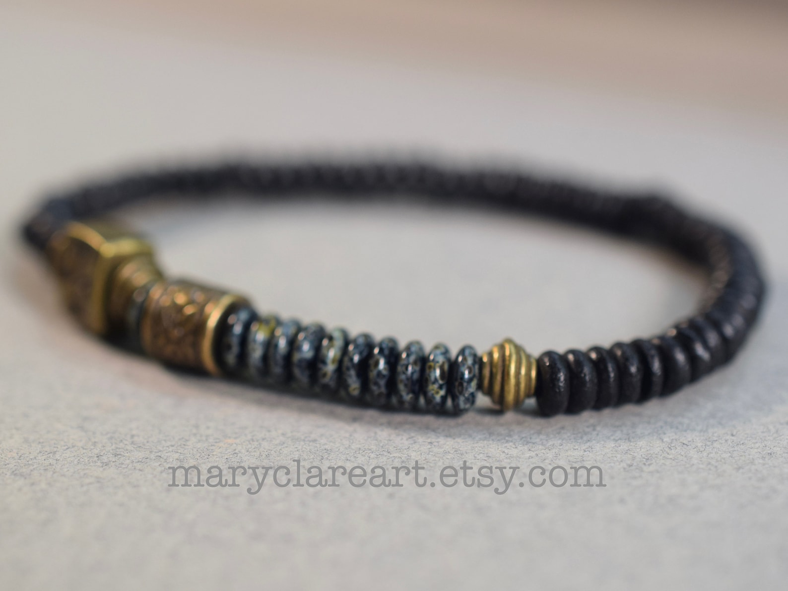 Mens Rosary Bracelet, Black Picasso Beads, Be Strong in the Lord Rosary ...