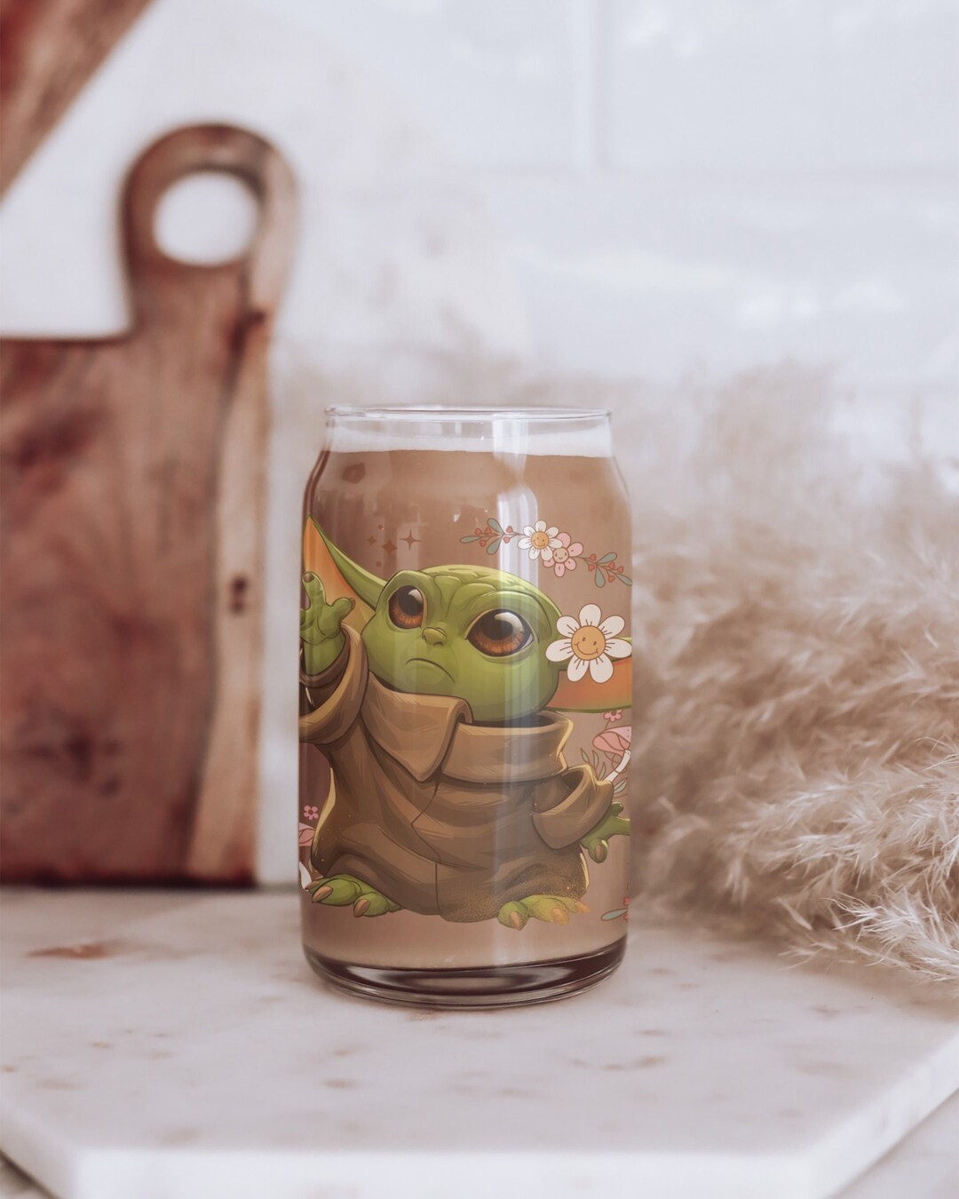 The Mandalorian Grogu Baby Yoda Glass Cup // Baby Yoda Grogu Iced ...