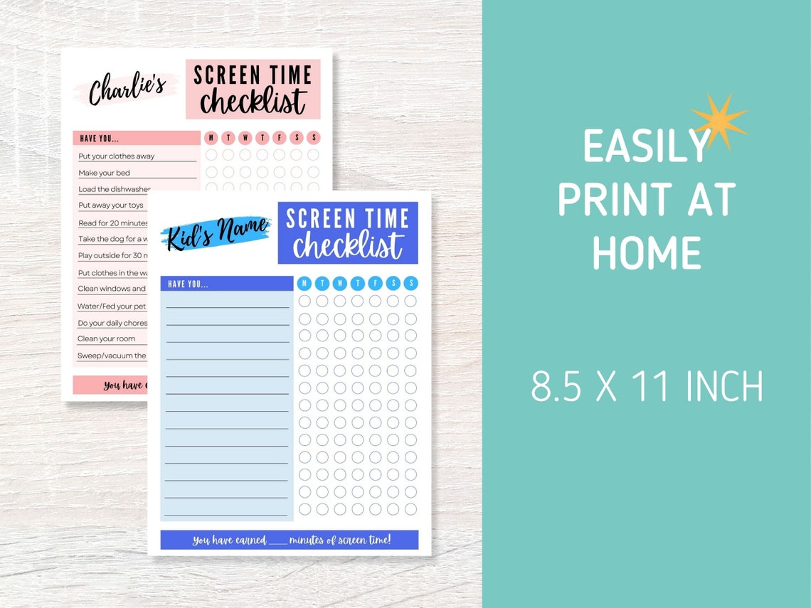 Screen Time Checklist, Chore Chart, Kids to Do List, Children's Daily ...