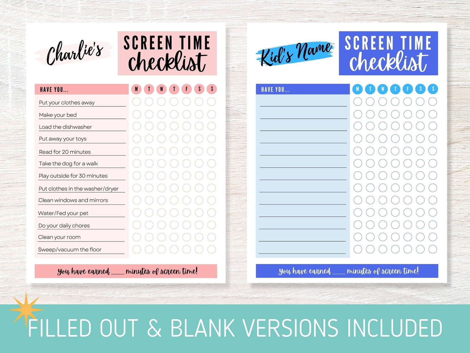 Screen Time Checklist, Chore Chart, Kids to Do List, Children's Daily ...