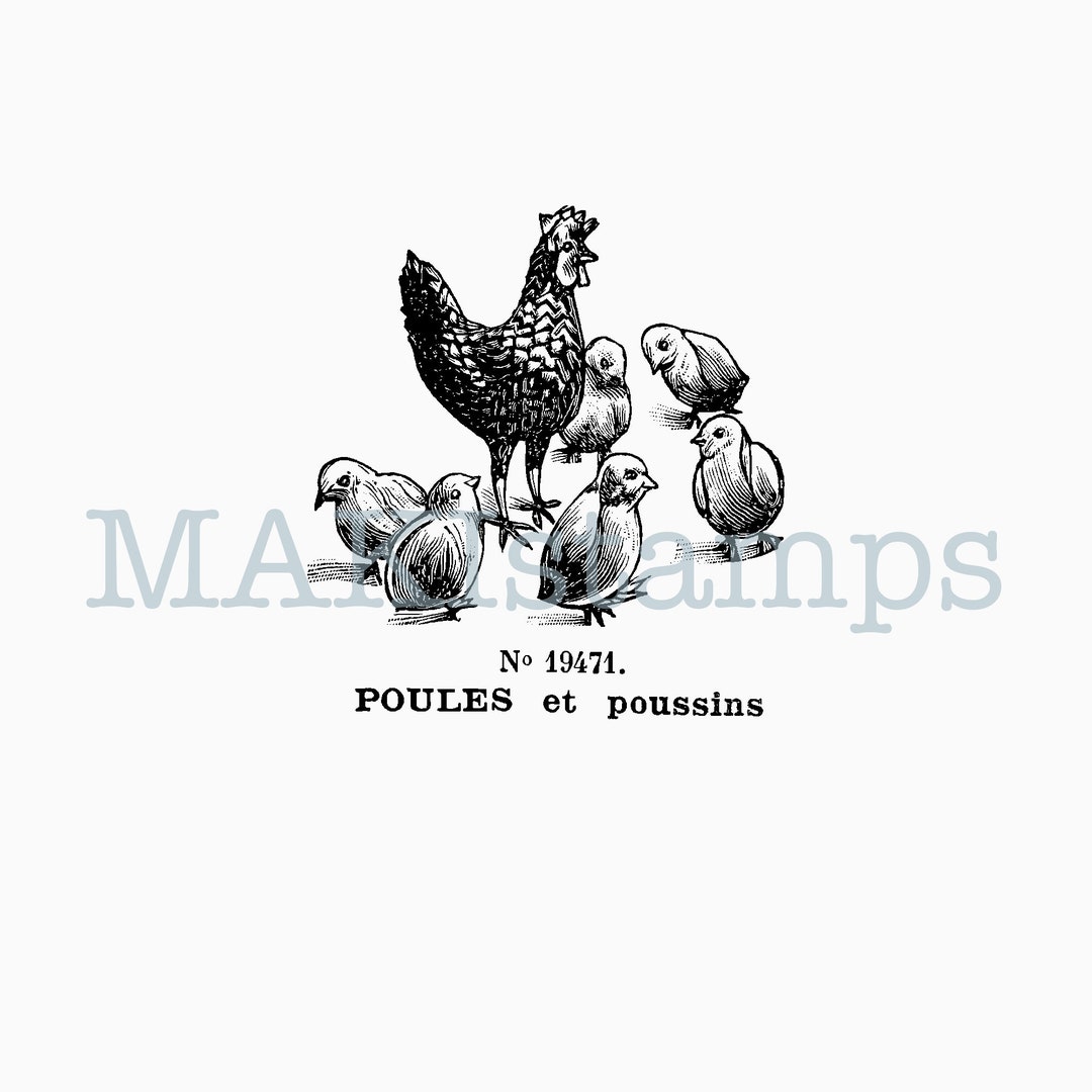 Antique Toy Rubber Stamp Hen and Chickens Unmounted Rubber Stamp or ...