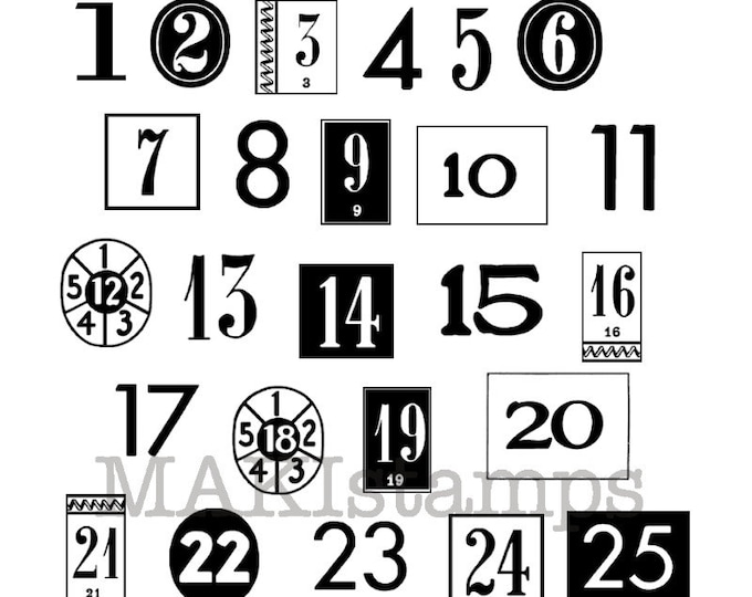 Large Christmas Countdown Number Rubber Stamps / Adventcalender Number ...