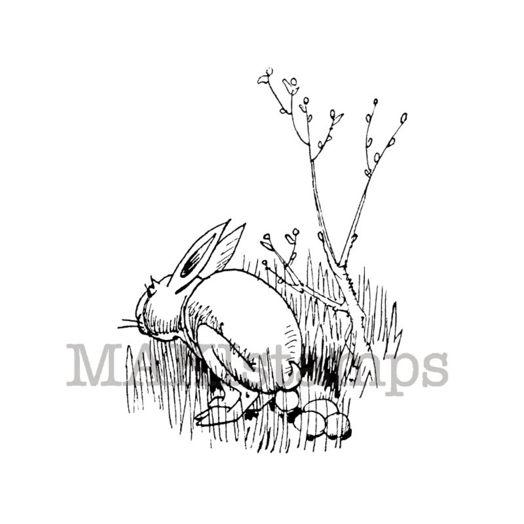 Easter Bunny Laying Eggs / Unmounted Rubber Stamp / Wilhelm Busch ...