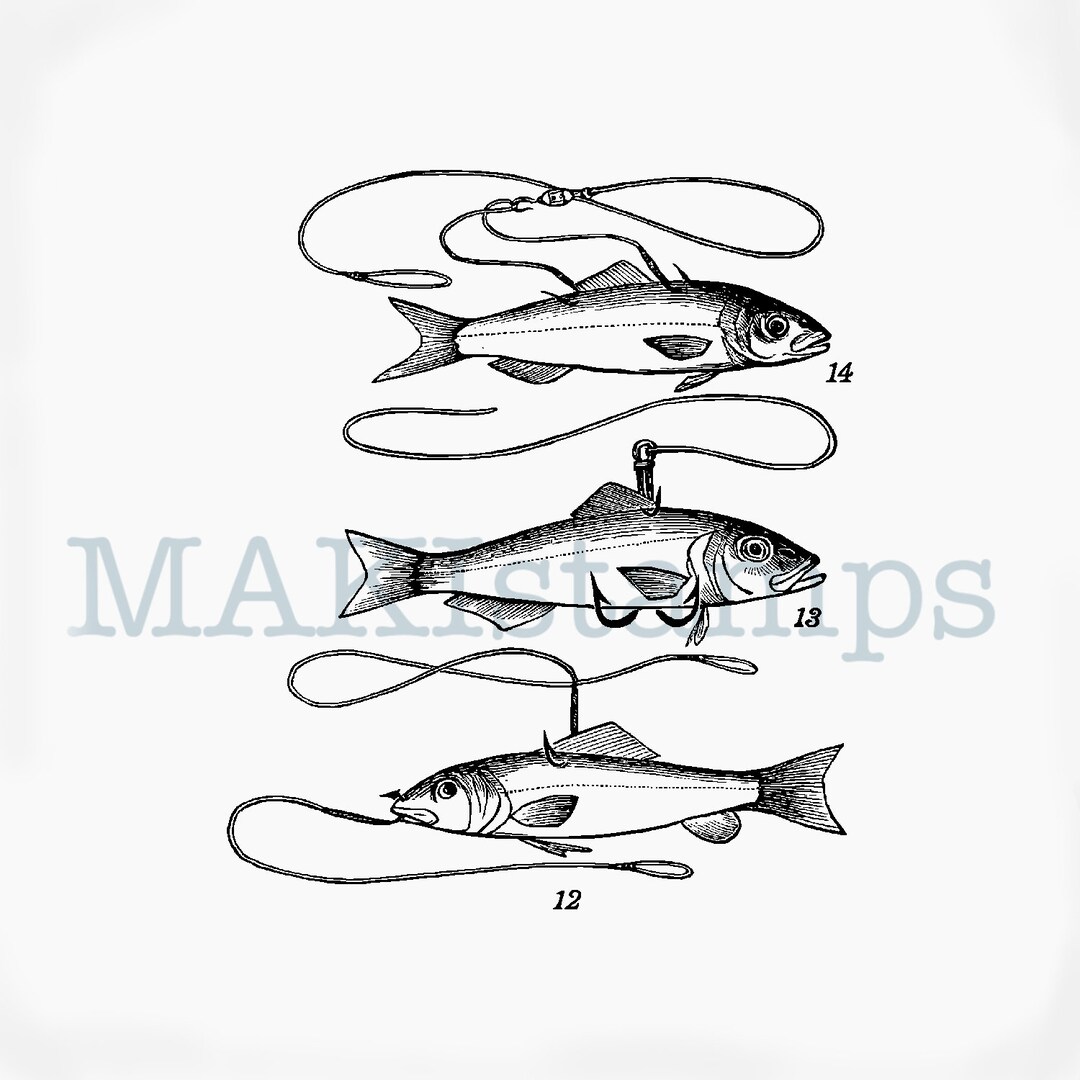 Fishing Rubber Stamp Fishes on the Hook - Unmounted or Cling Stamp ...