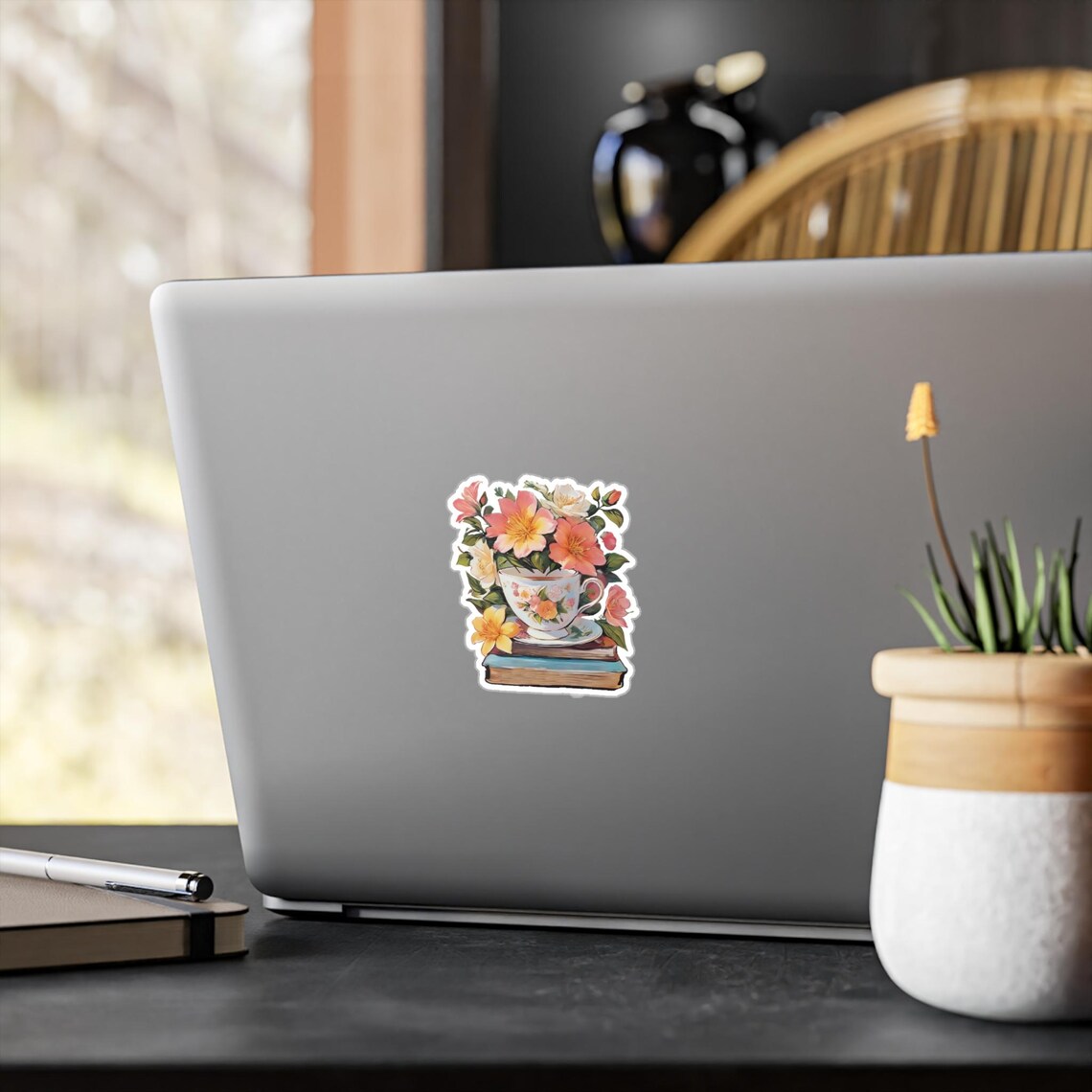 Decals, Floral Tea Cup Design, Vinyl Stickers for Laptops, Water ...
