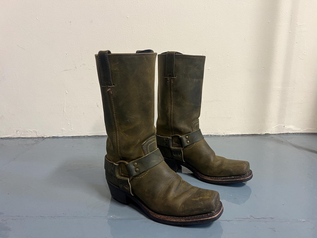 9 - FRYE Moto Boots Rare Olive Green Color - Etsy