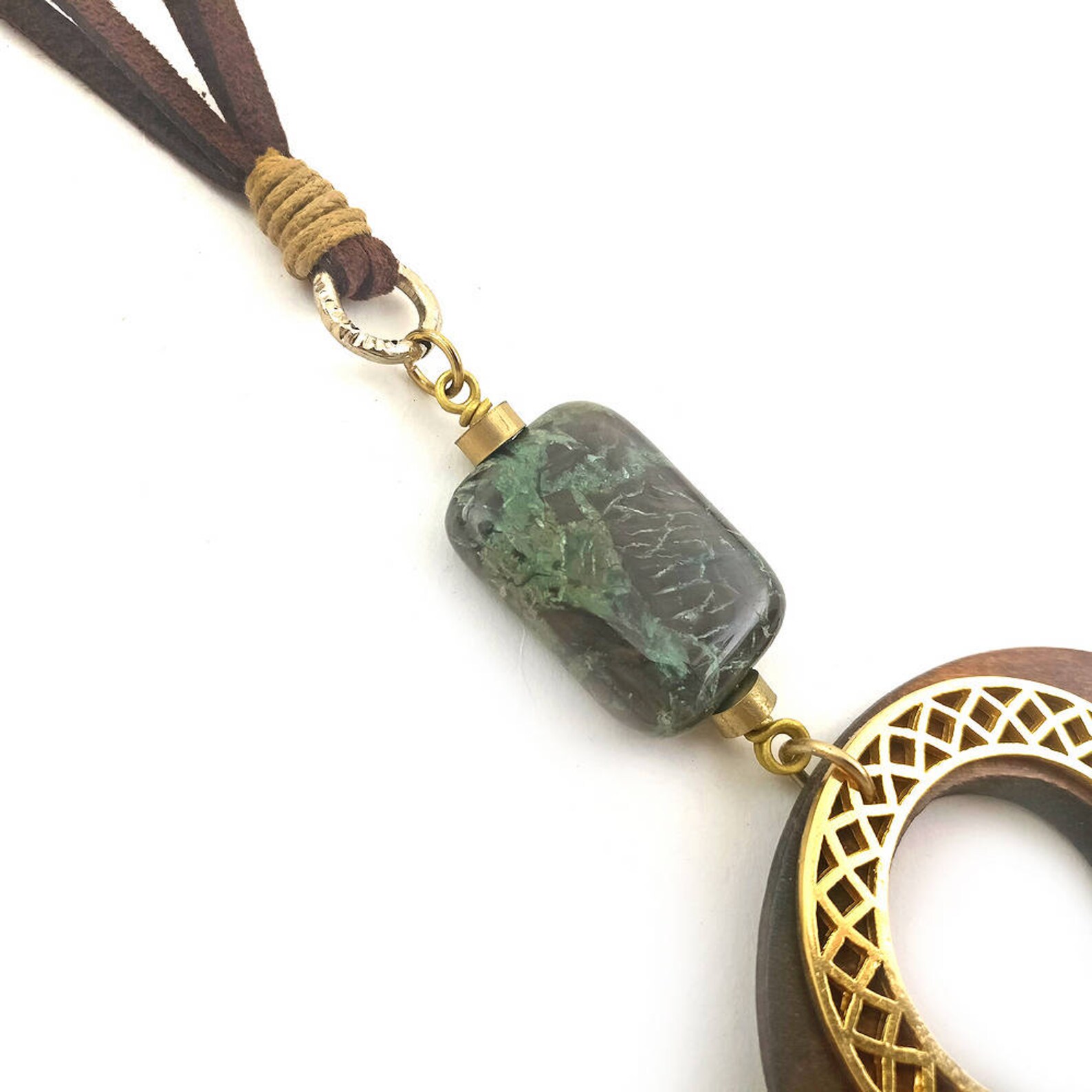 Boho Wooden Necklace Brown and Gold Wood and Leather Necklace Rustic ...