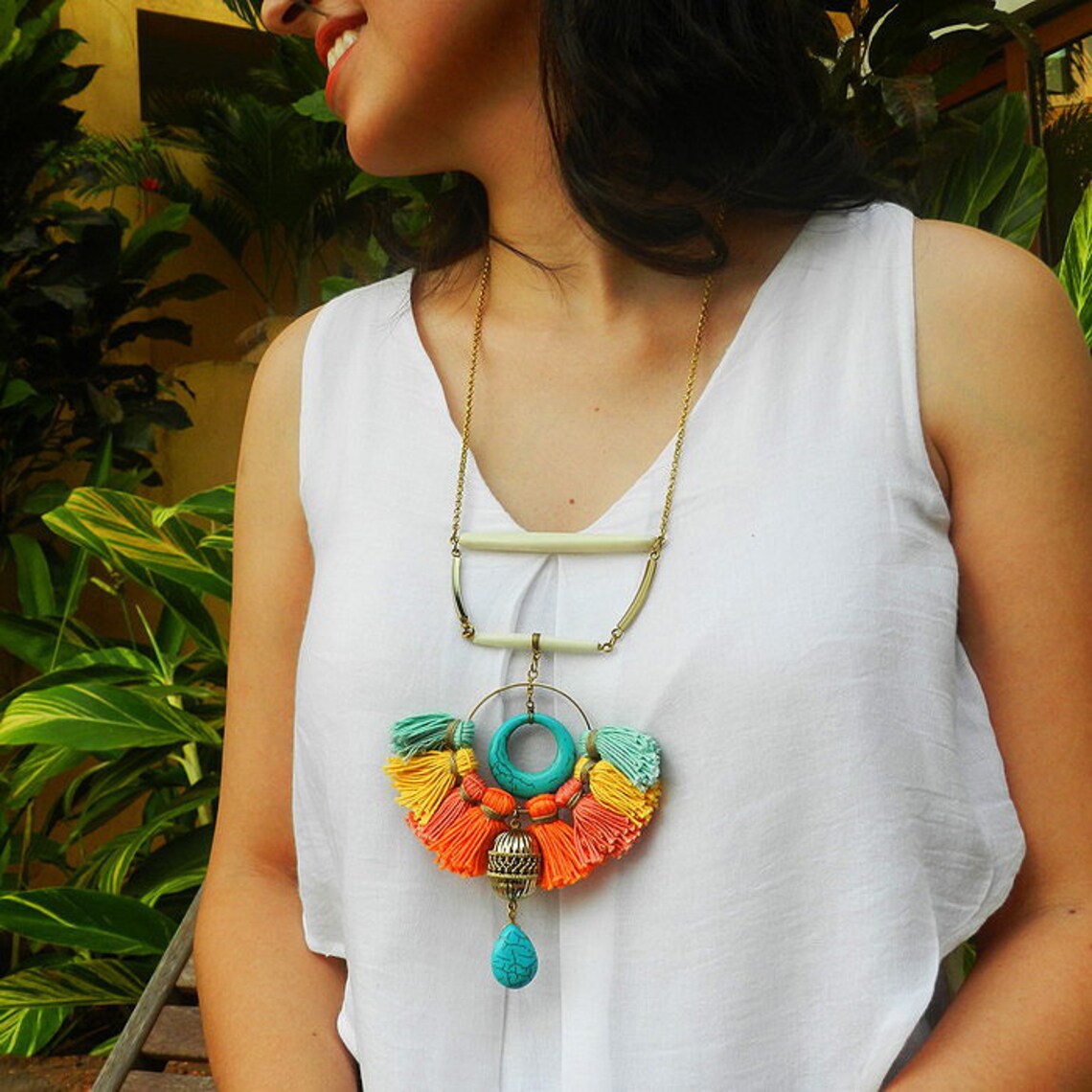 Colorful Bohemian Tassel Statement Necklace Tribal Ethnic - Etsy