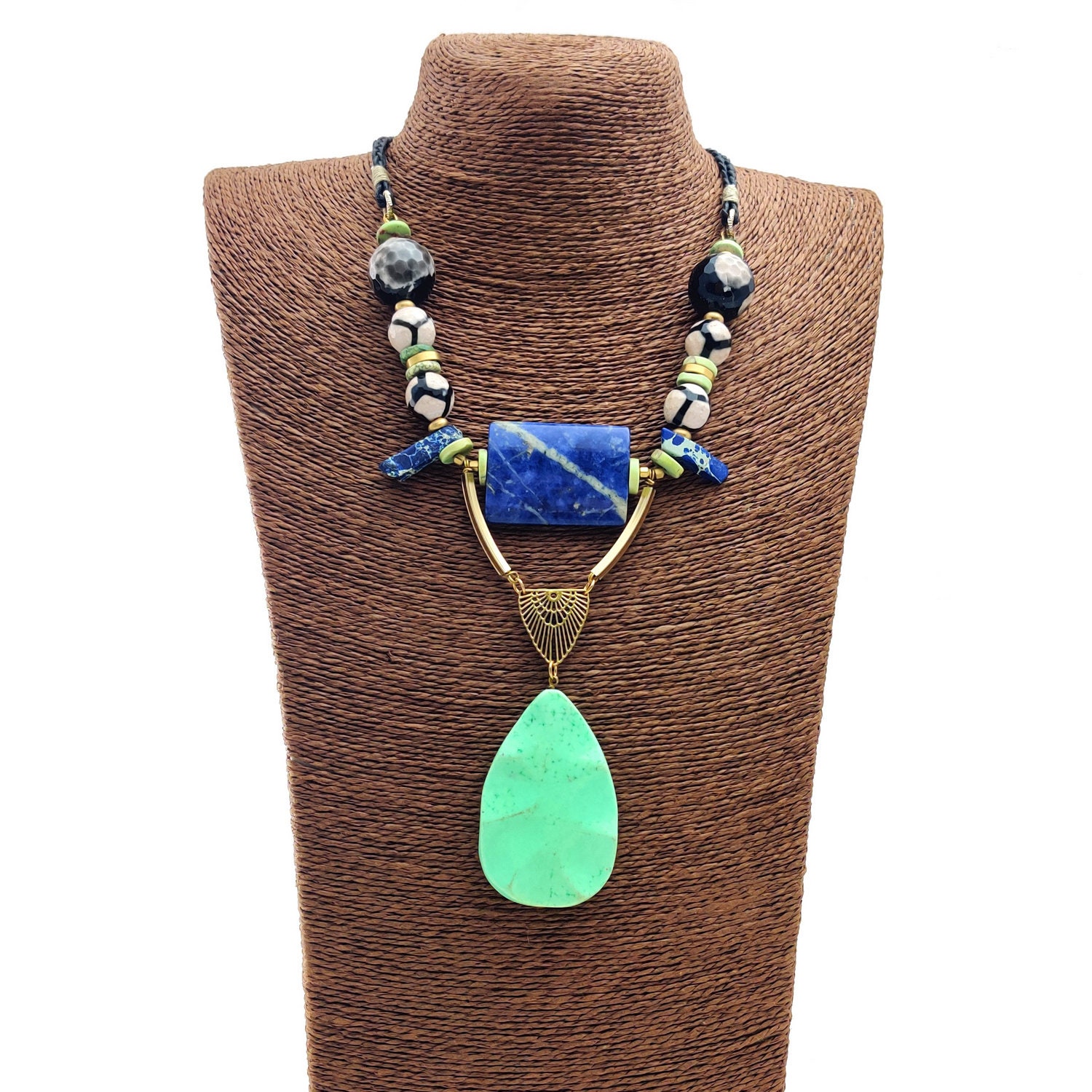 Chunky Mixed Stone Necklace SET, Multi Stone Statement Necklace Set ...