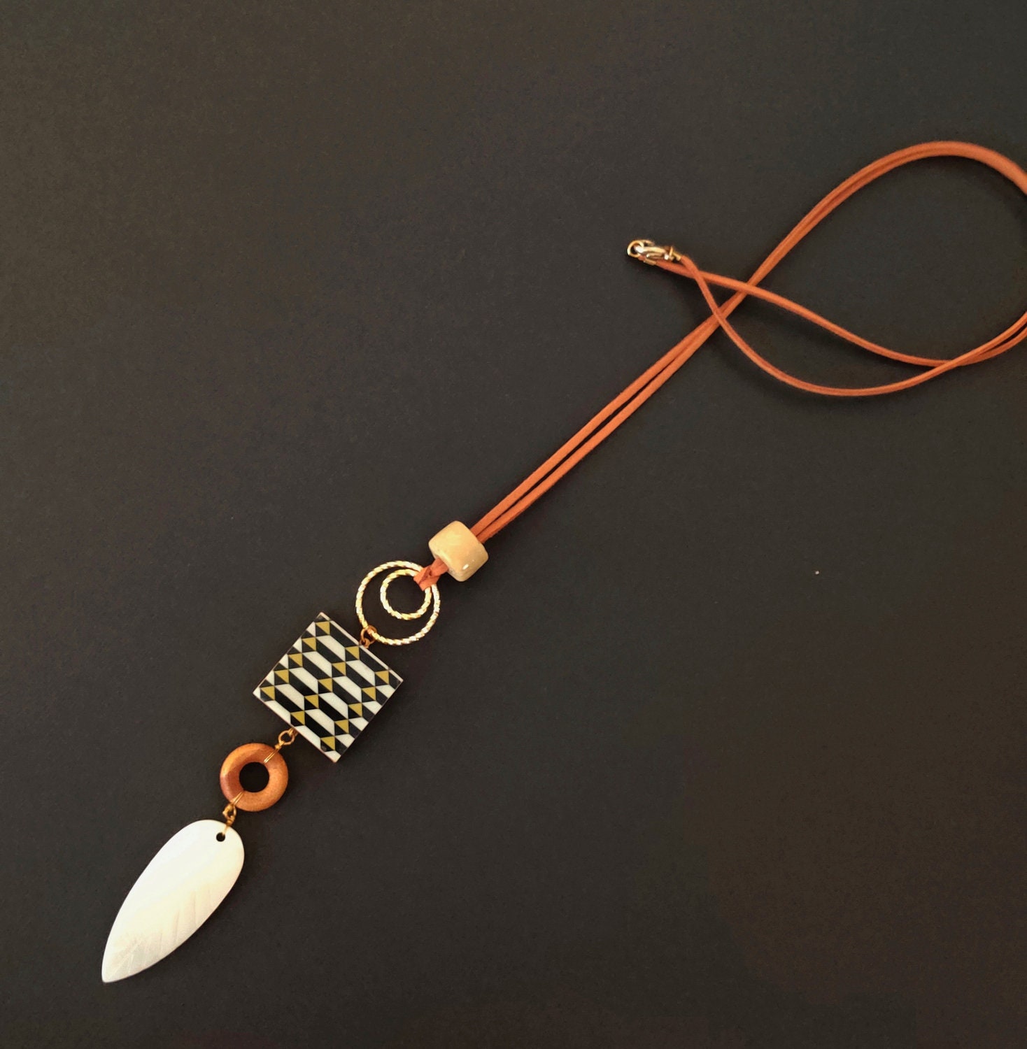 Long Boho Necklace, Long Geometric Bohemian Pendant Necklace, Funky ...