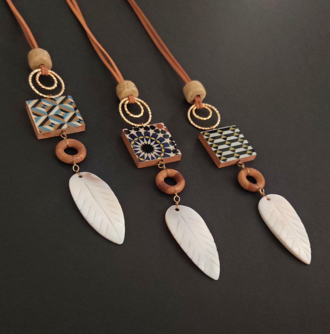 Long Boho Necklace, Long Geometric Bohemian Pendant Necklace, Funky ...