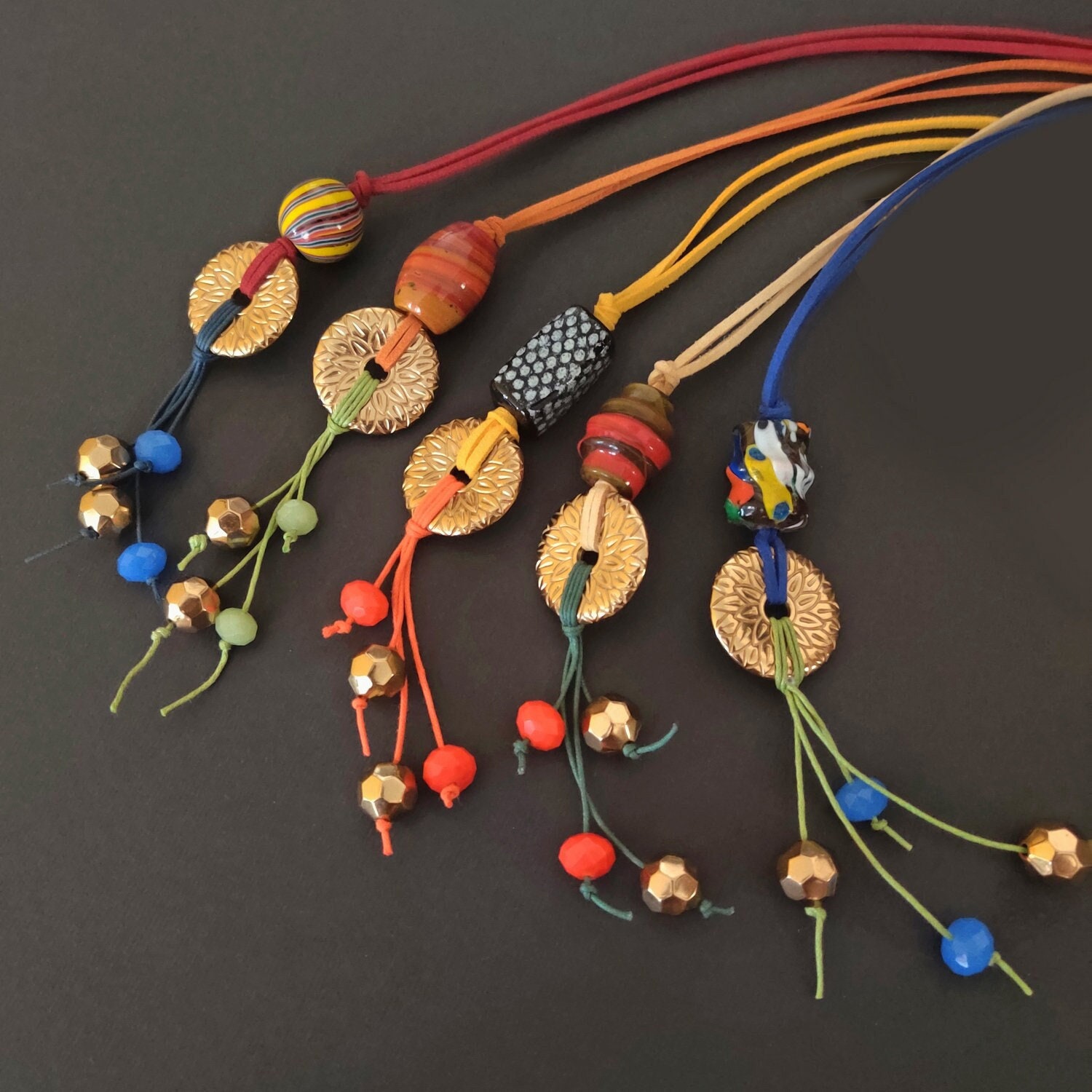 Colorful Bohemian Necklace, Long Boho Necklace, Bright Colors, Trendy ...