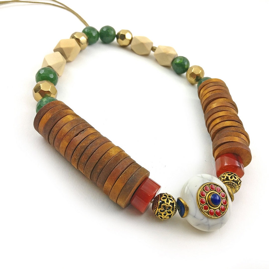 African Style Beaded Necklace Statement Necklace Wood - Etsy