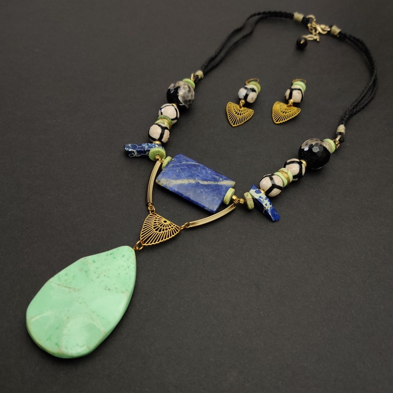 Chunky Mixed Stone Necklace SET, Multi Stone Statement Necklace Set ...