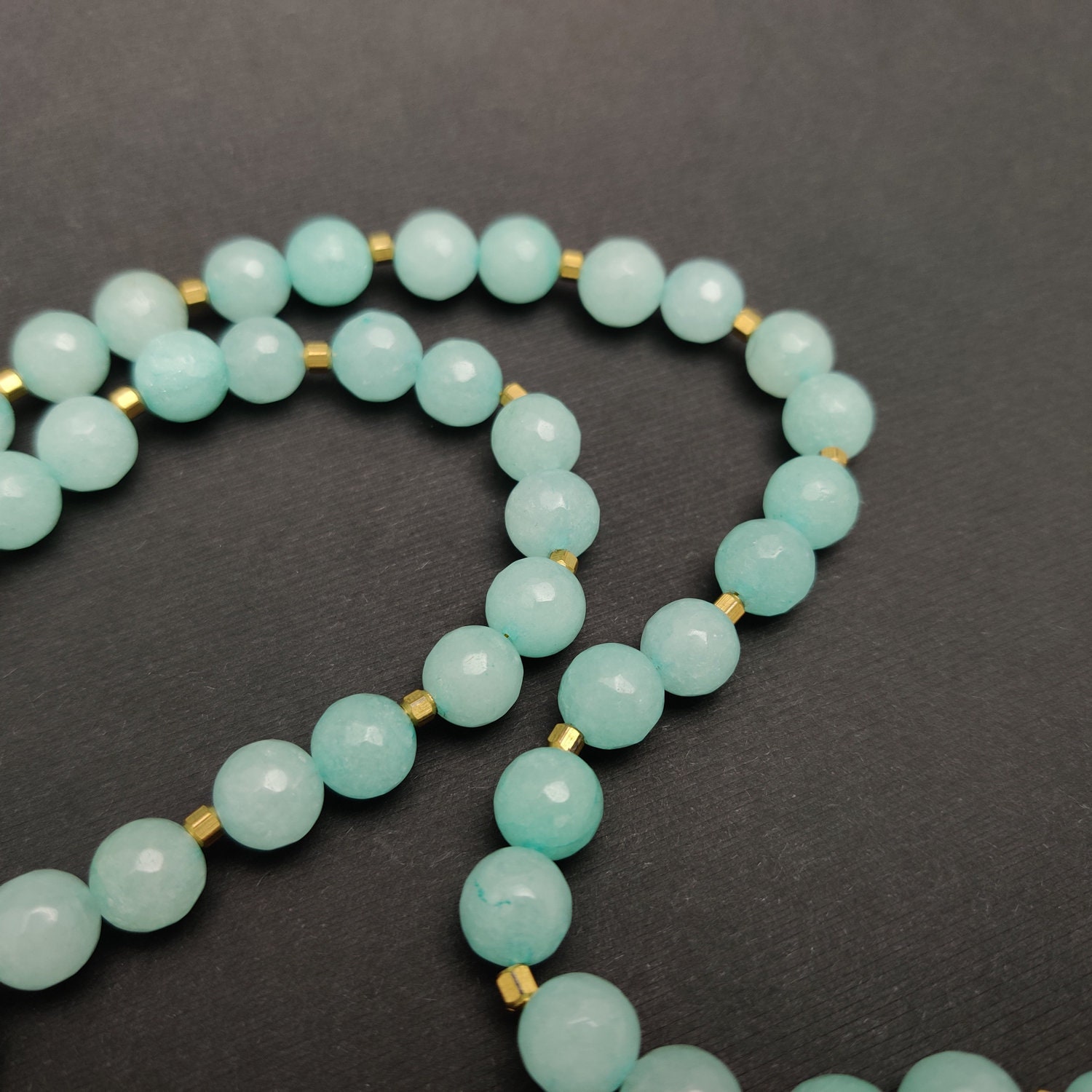 Aqua Blue Mala Necklace Long Stone Beaded Agate Necklace Turquoise Mala ...