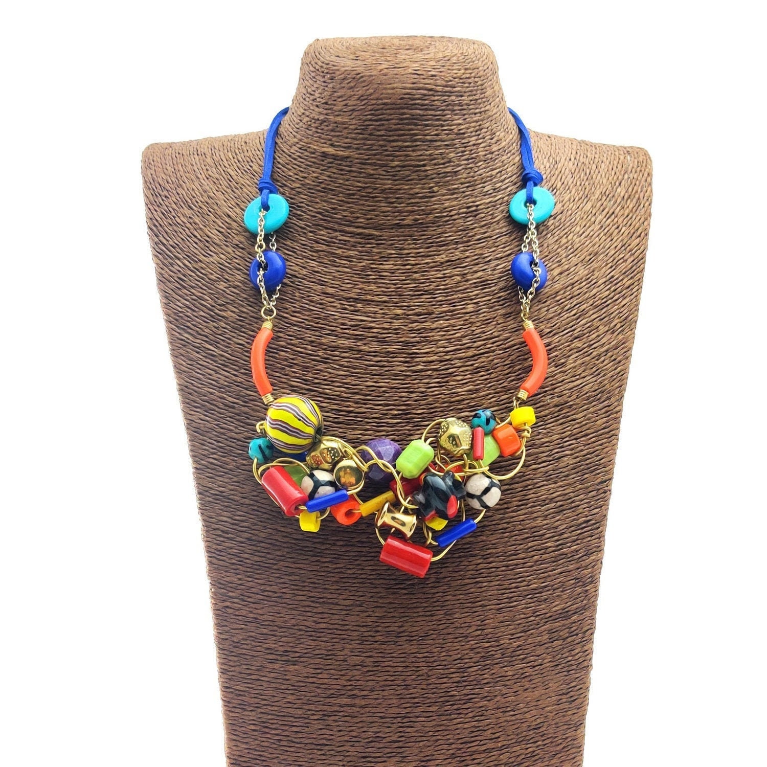Bright Colorful Statement Necklace, Multicolored Beaded Necklace, Funky ...