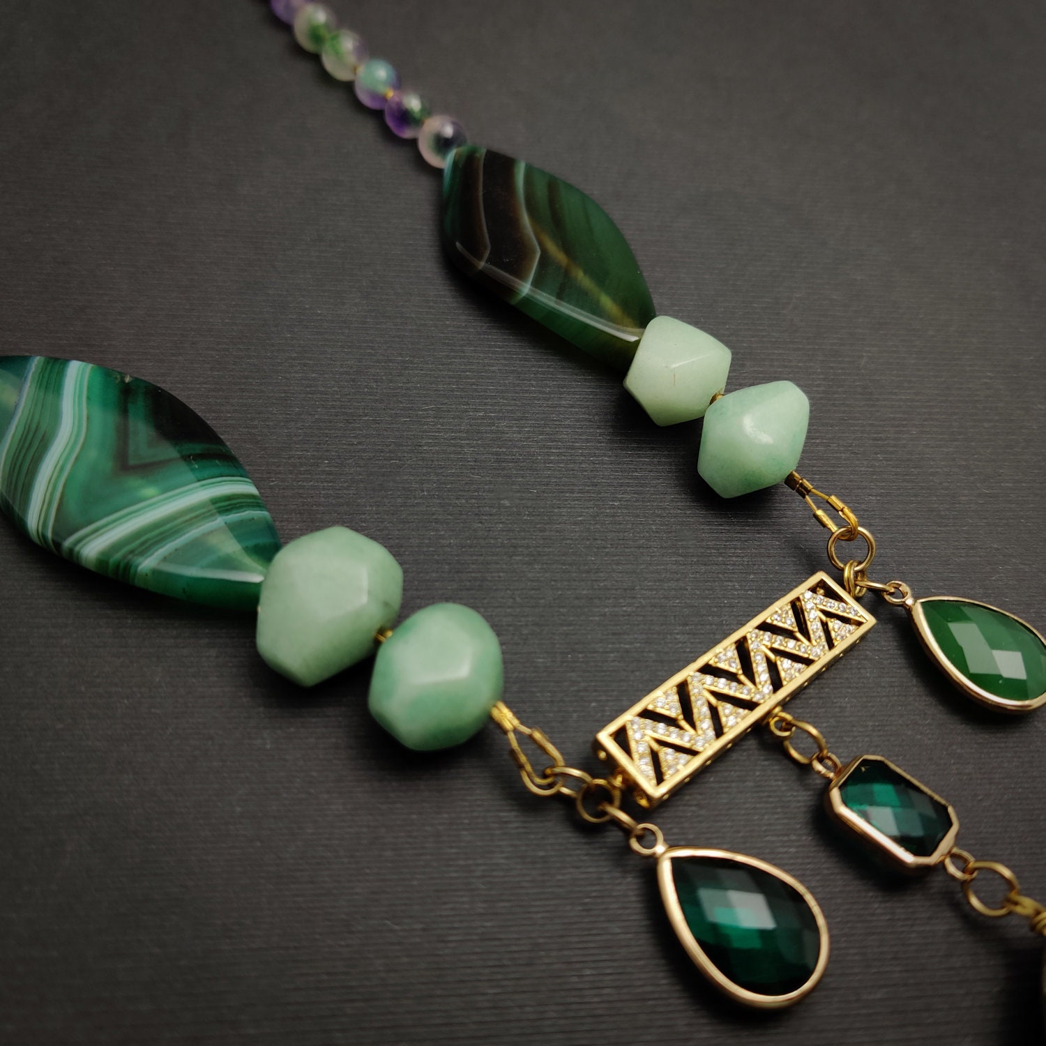 Emerald Green Gemstone Statement Necklace, Abalone Shell, Statement Jewelry, Big Bold Chunky ...