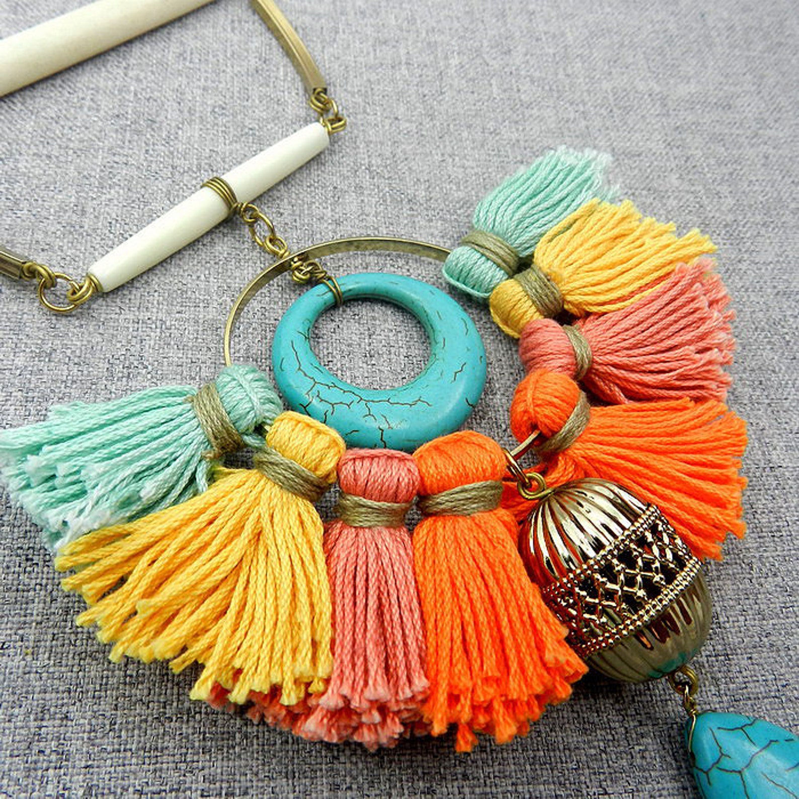 Colorful Bohemian Tassel Statement Necklace Tribal Ethnic - Etsy
