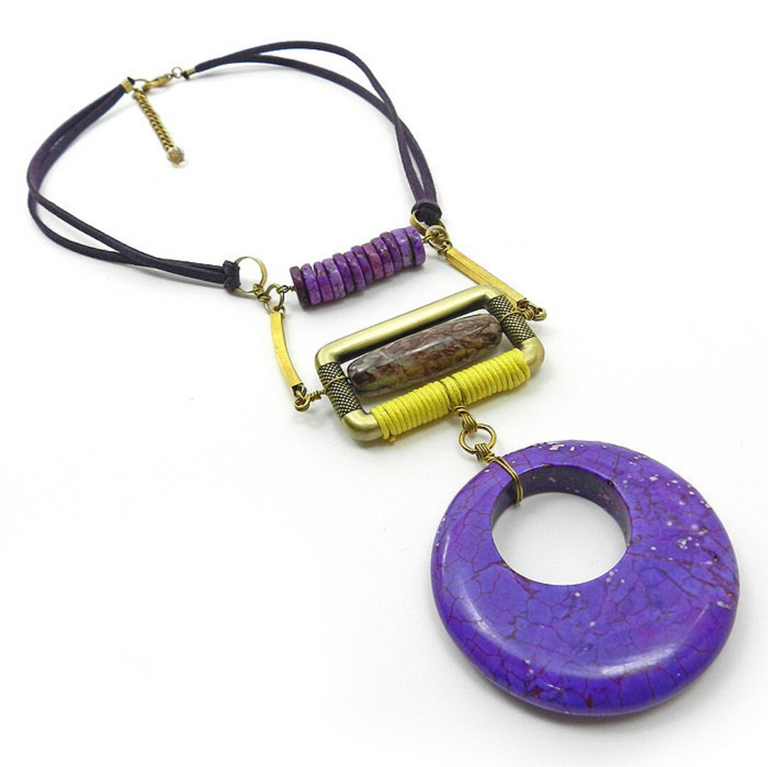 Chunky Modern Stone Necklace Purple Unique Gemstone Statement Necklace ...