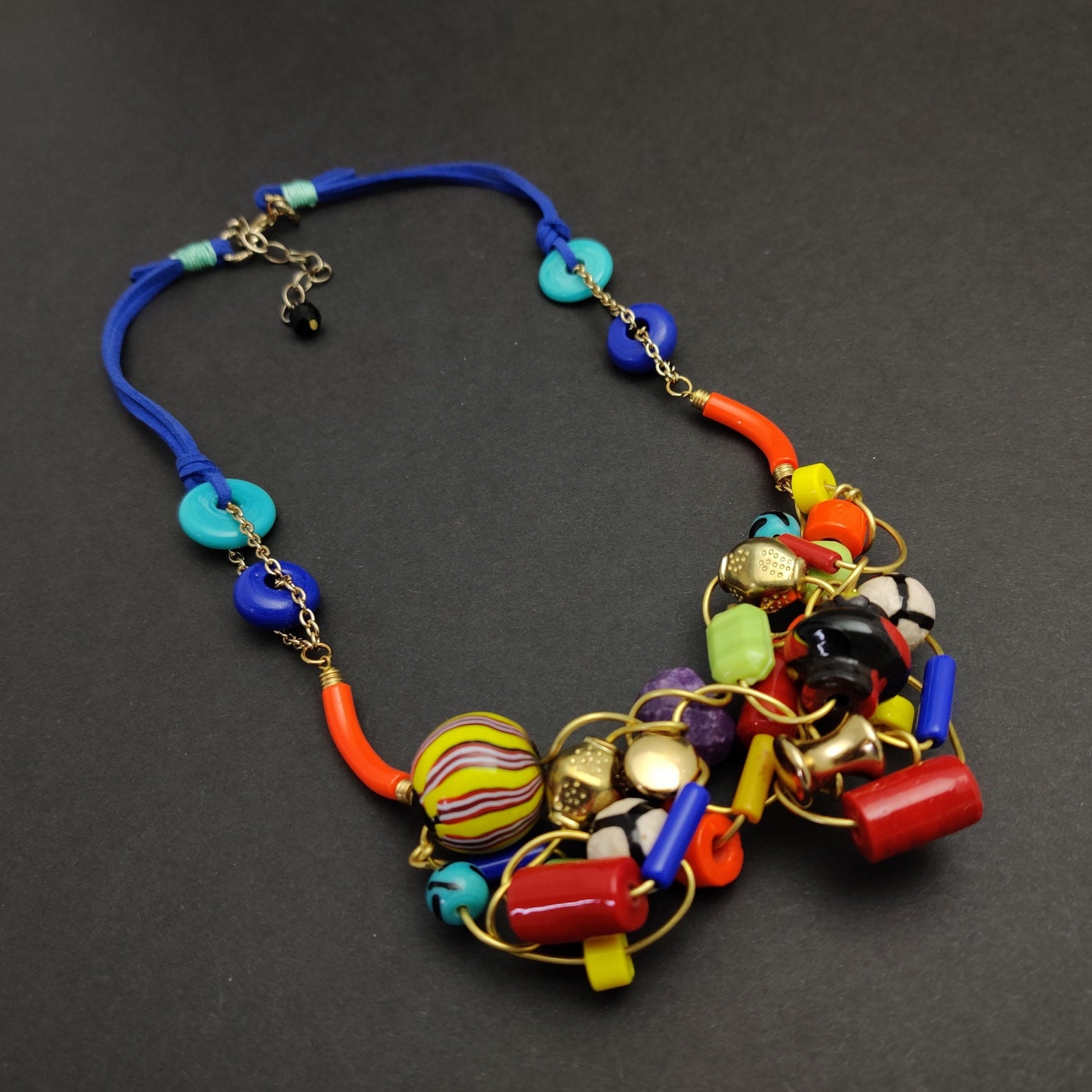 Bright Colorful Statement Necklace, Multicolored Beaded Necklace, Funky ...