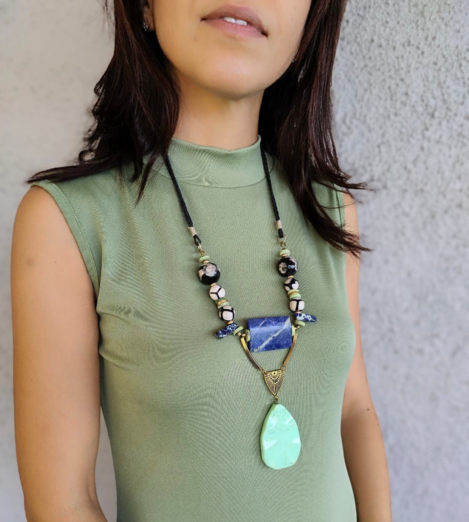 Chunky Mixed Stone Necklace SET, Multi Stone Statement Necklace Set, Big Gemstone Necklace ...