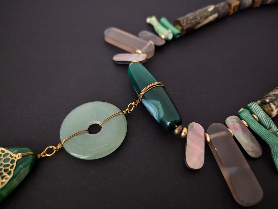 Big Bold Chunky Gemstone Statement Necklace Green Stone Bib - Etsy