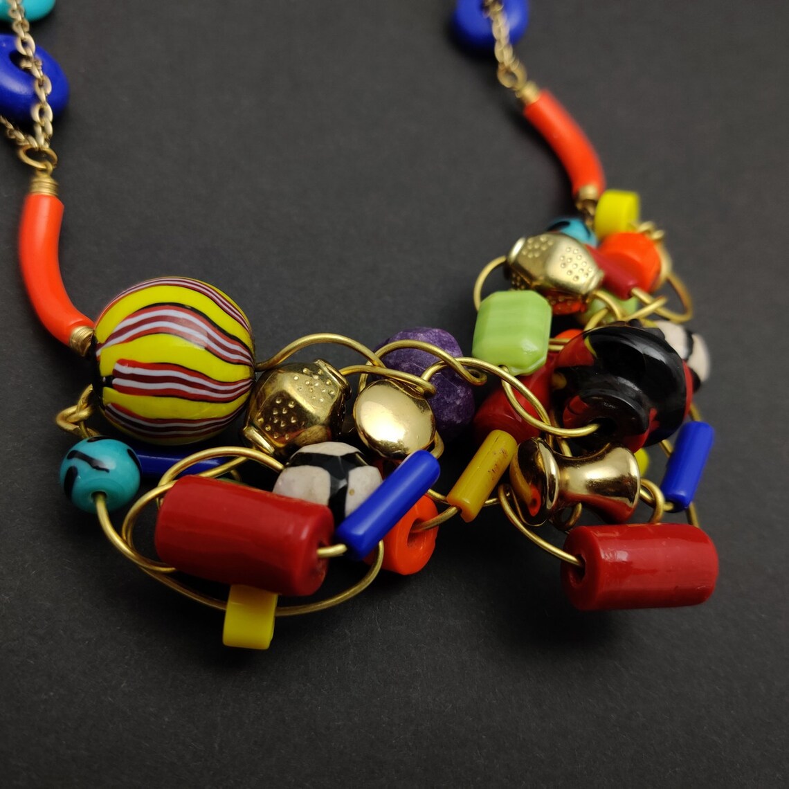 Bright Colorful Statement Necklace, Multicolored Beaded Necklace, Funky ...