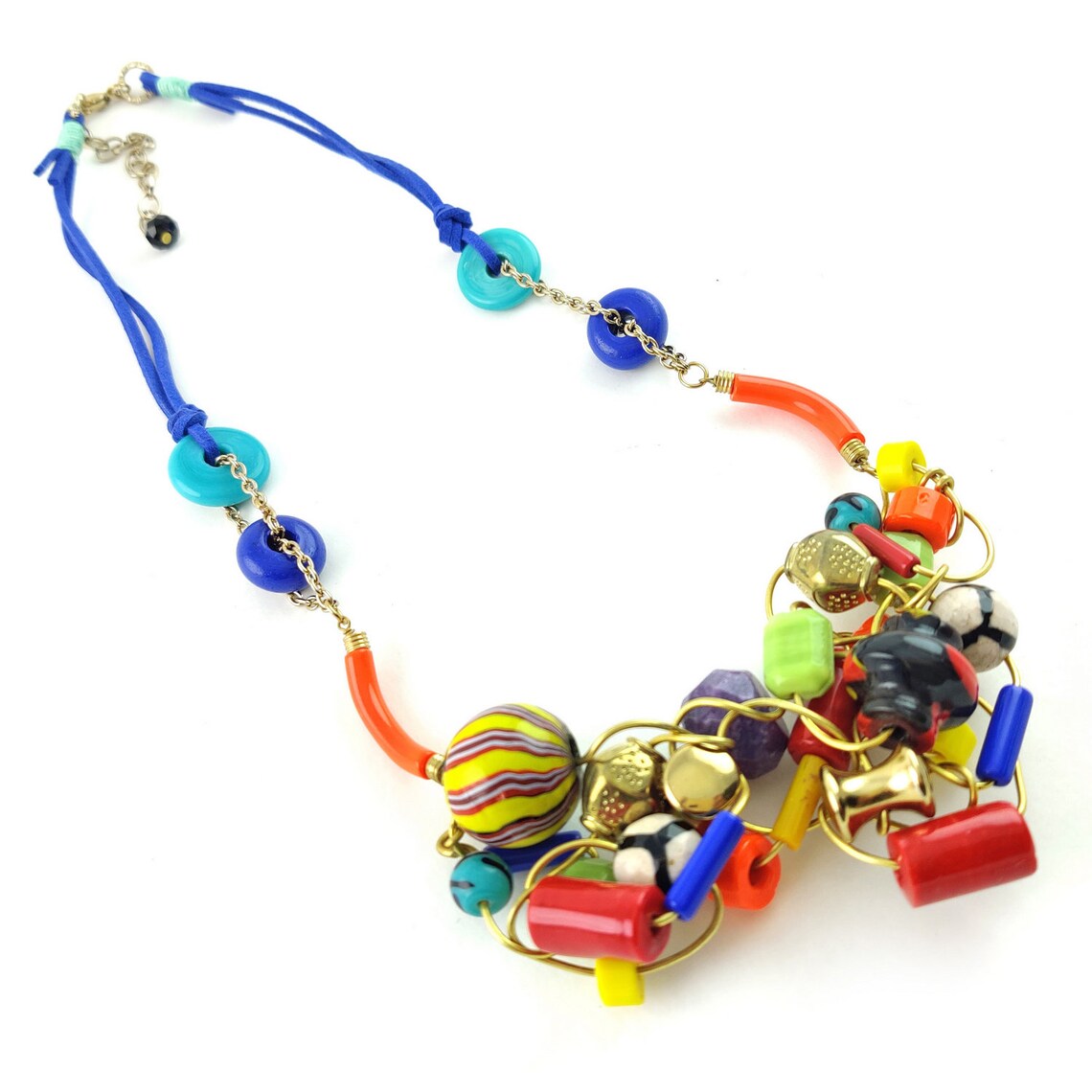 Bright Colorful Statement Necklace, Multicolored Beaded Necklace, Funky ...