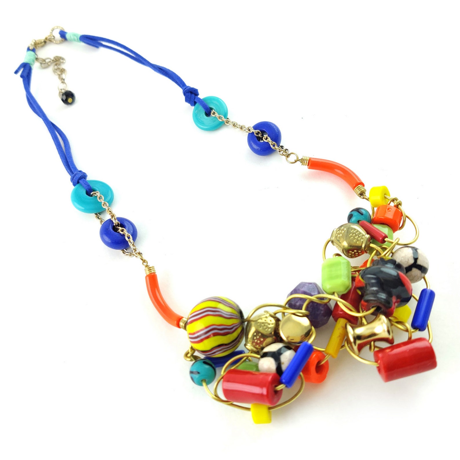 Bright Colorful Statement Necklace, Multicolored Beaded Necklace, Funky ...