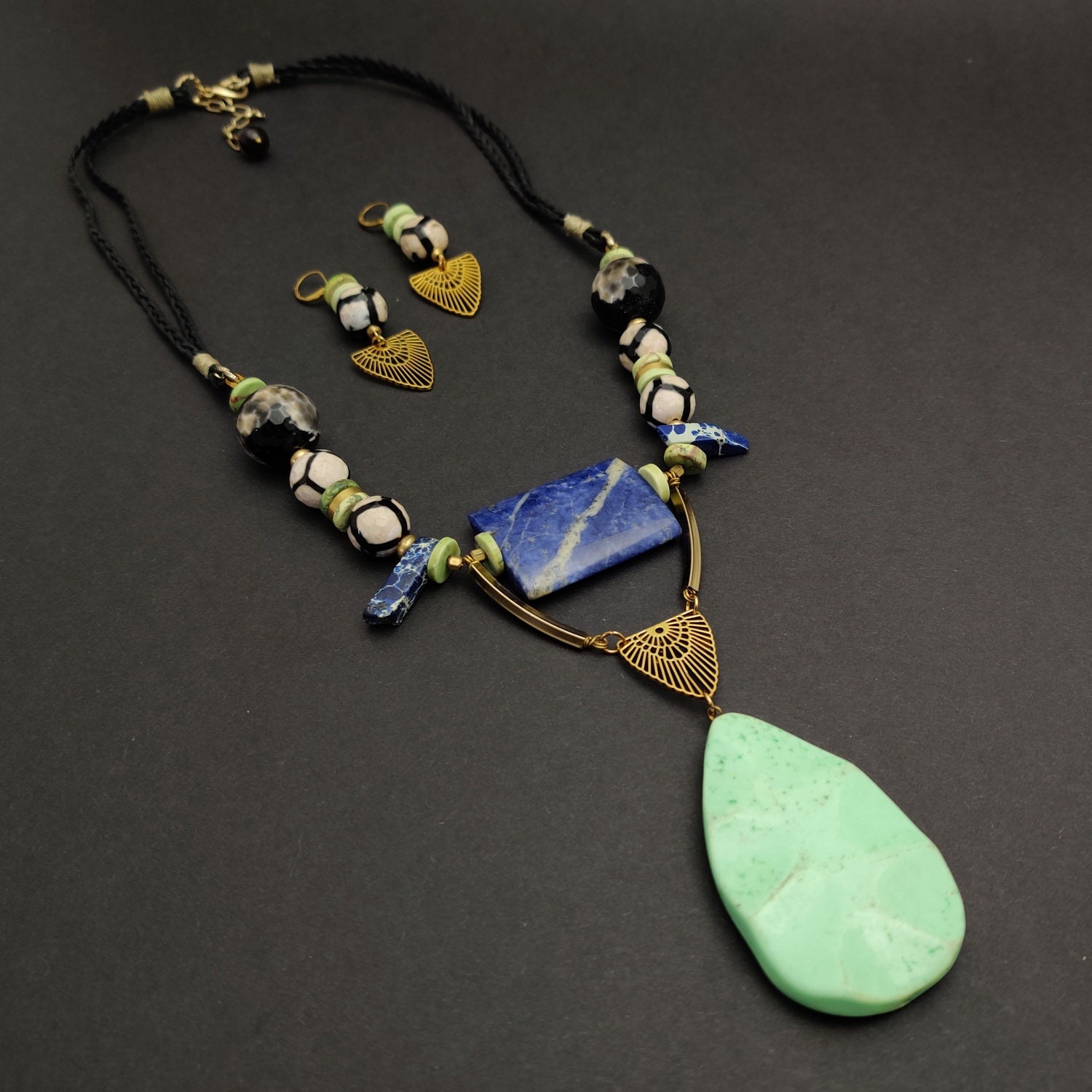 Chunky Mixed Stone Necklace SET, Multi Stone Statement Necklace Set ...