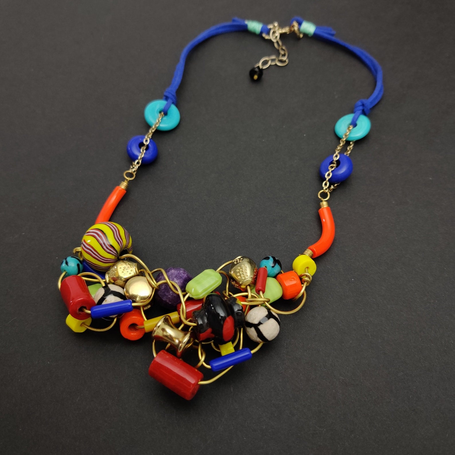 Bright Colorful Statement Necklace, Multicolored Beaded Necklace, Funky ...