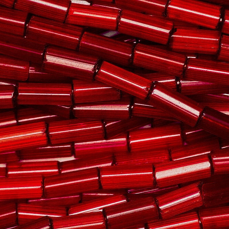 Hank Red Satin Bugle Beads- #2 / 4 Mm Tube Beads - Czech Glass Seed ...