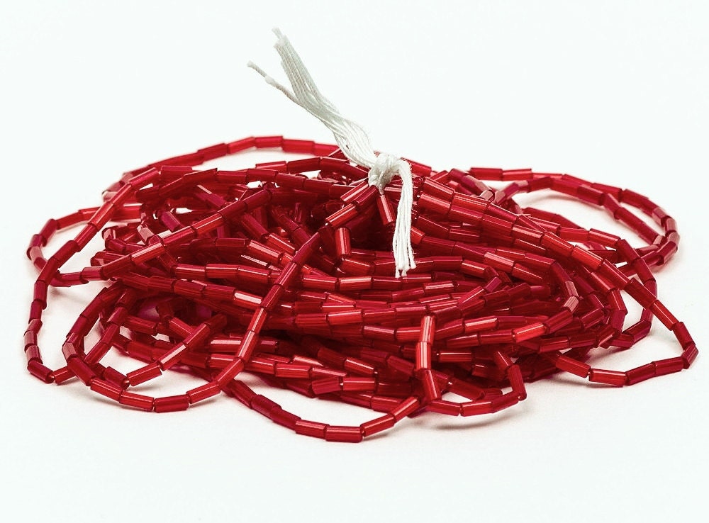 Hank Red Satin Bugle Beads 2 / 4 Mm Tube Beads Czech Glass - Etsy