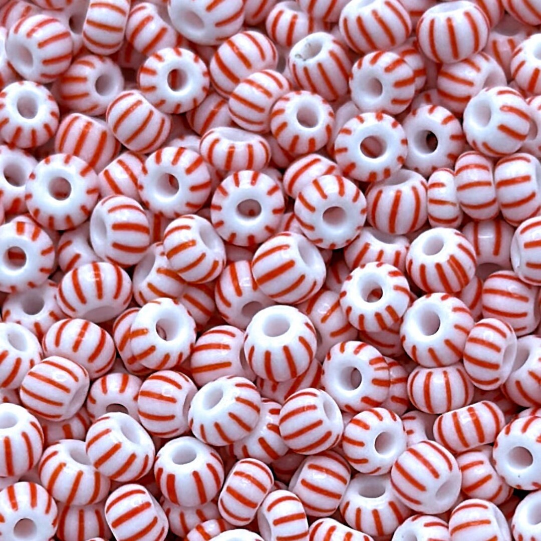 White With Red Stripes Czech Glass Seed Beads 6/0: 4mm Rocailles - Etsy