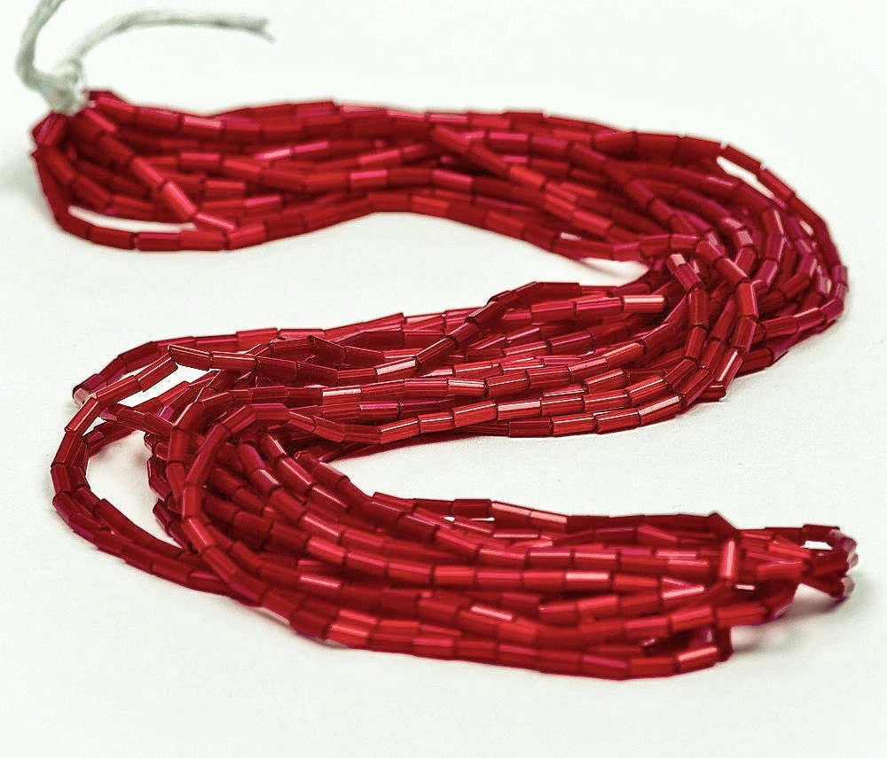 Hank Red Satin Bugle Beads 2 / 4 Mm Tube Beads Czech Glass - Etsy