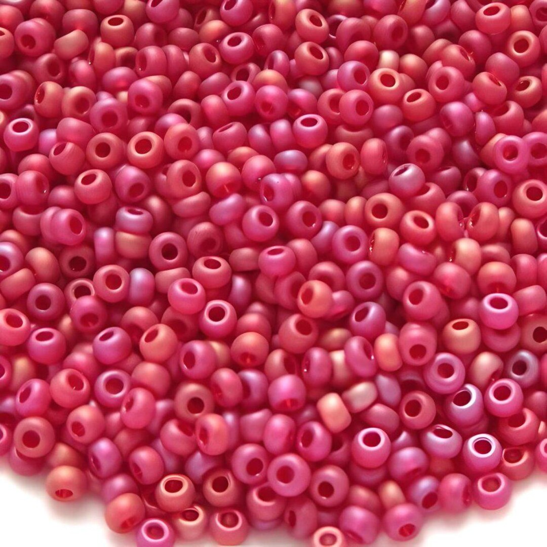 20 Grams 8/0 Siam Red AB Matte - Frosted | Transparent 3mm Preciosa ...
