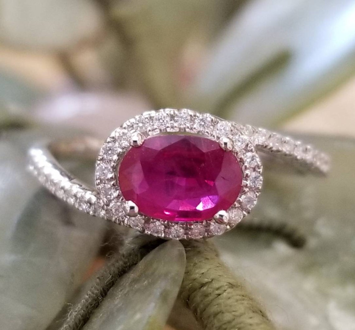 18 K White Gold Ruby and Diamond Ring | Etsy