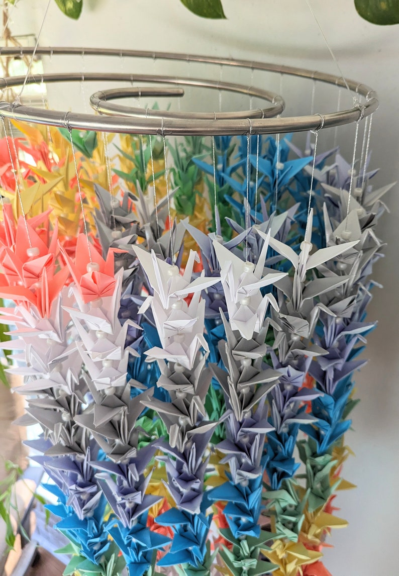 Large Origami Cranes Spinning Mobile - 'the Rainbow' - Etsy