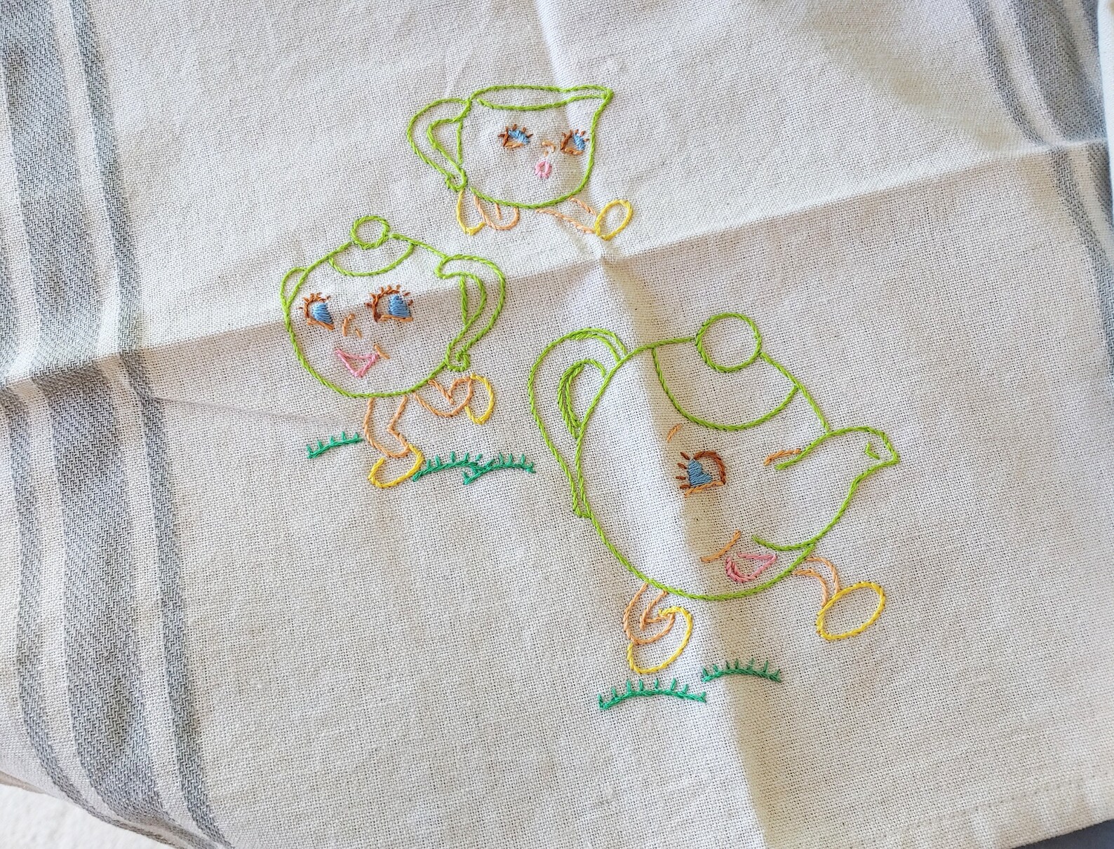 Hand Embroidery Utensils Grey Stile Kitchen Towels Set 2 - Etsy