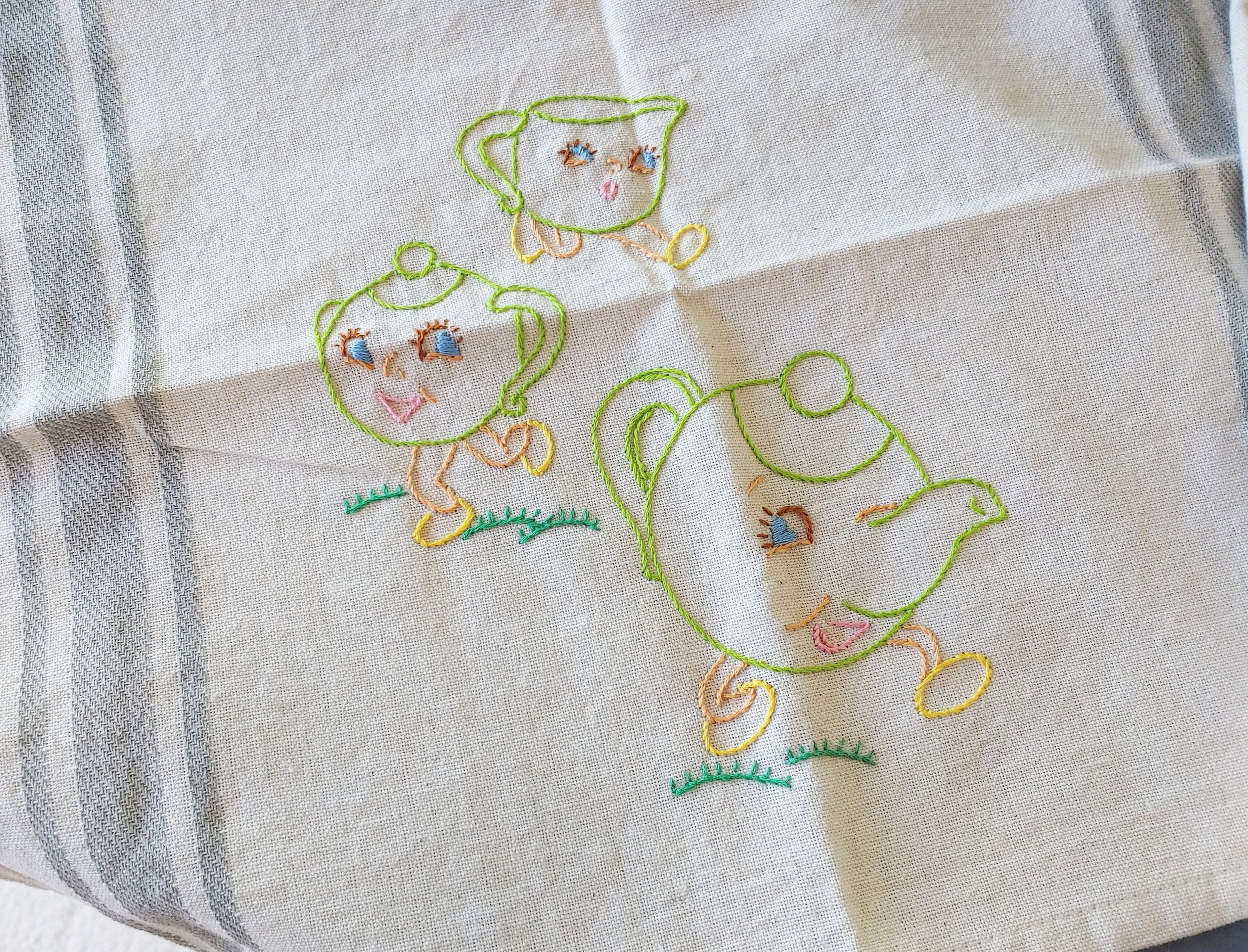 Hand Embroidery Utensils Grey Stile Kitchen Towels Set 2 - Etsy