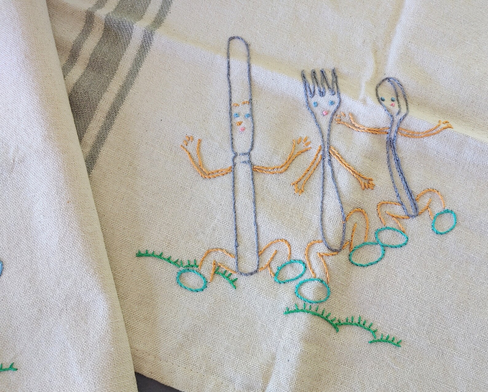 Hand Embroidery Utensils Grey Stile Kitchen Towels Set 2 - Etsy