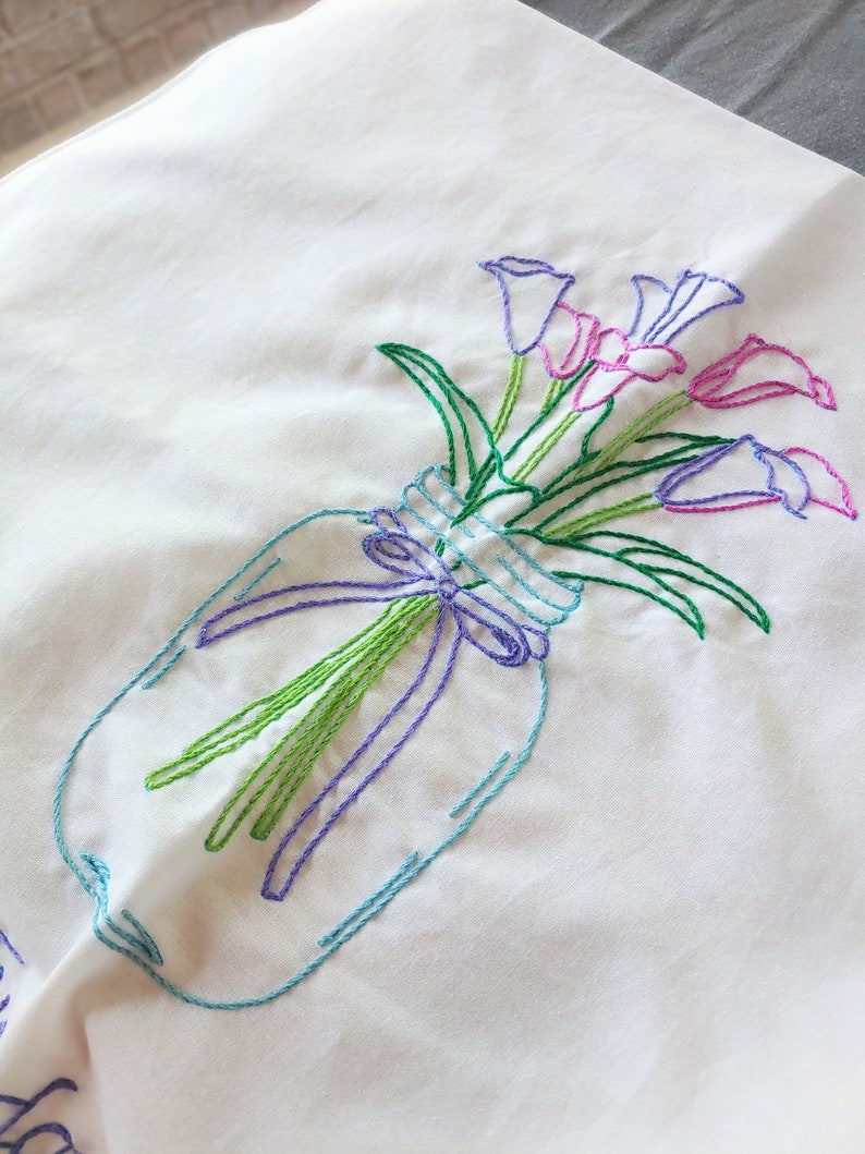 7 Days of the Week Hand Embroidered Flower Jars Kitchen Towels - Etsy