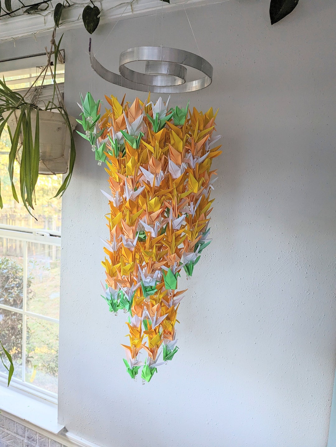 Origami Crane Spiral Mobile - Yellow, Green, and Gold - Etsy