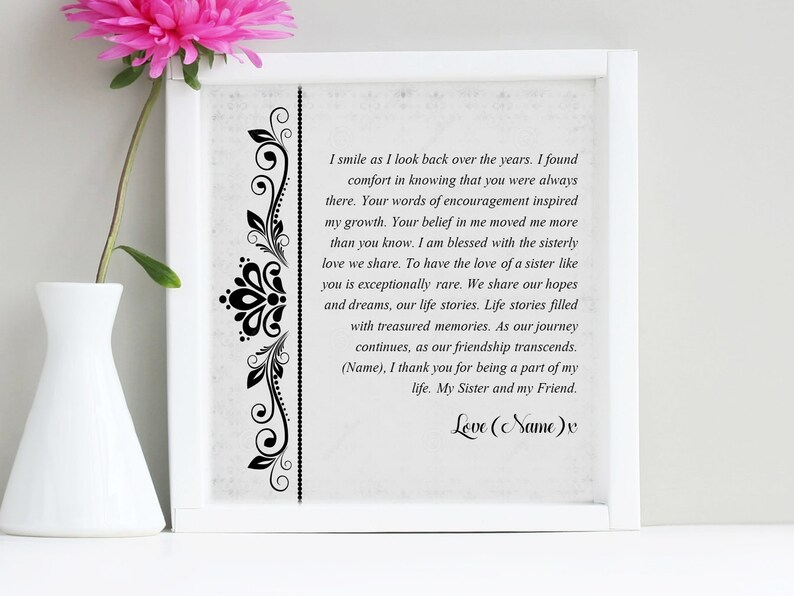 Sister Framed Personalised Poem Keepsake Sister Poem Print | Etsy