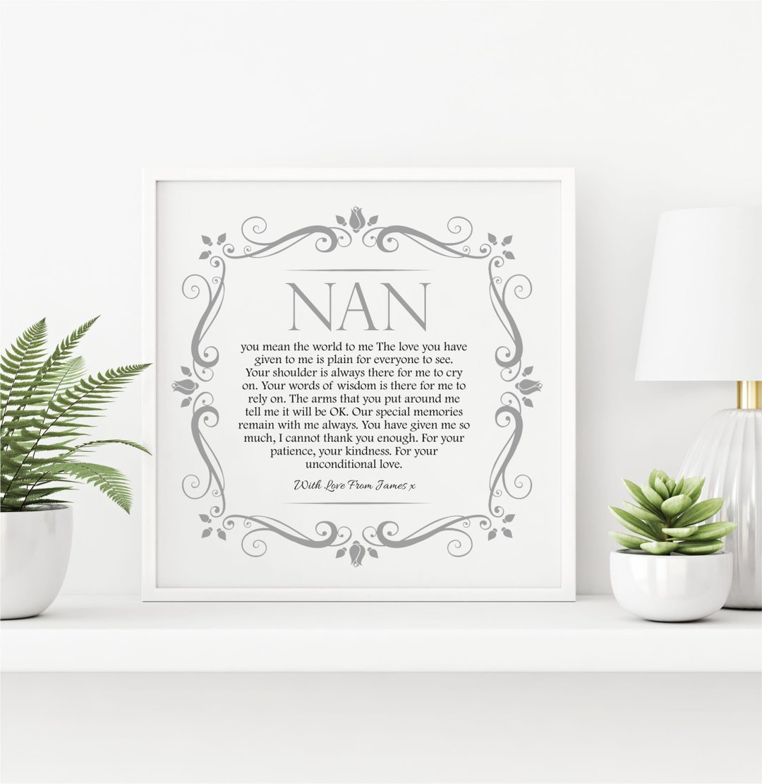 Nan Poem Personalised Framed Gift for Nan | Nan Birthday Gift | Nan ...