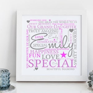 Personalised Framed Word Art Print Square Design Word Art Gift Keepsake ...