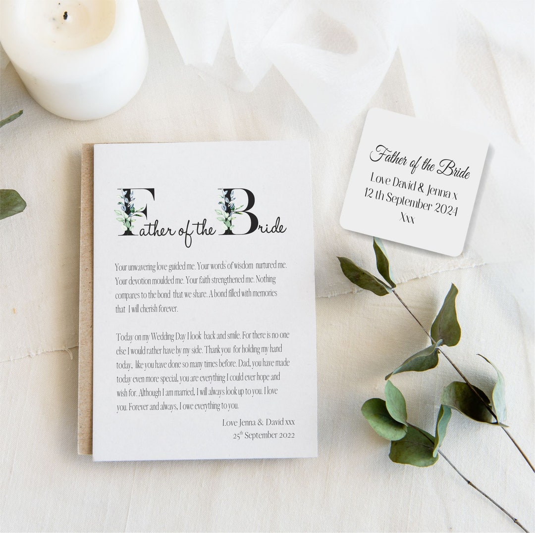 Father of the Bride Wedding Poem Letter and Heart Token | Wedding Poem ...