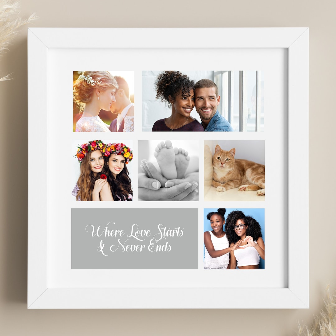 Framed Personalised Photo Collage With Your Own Message 6 Images Custom ...