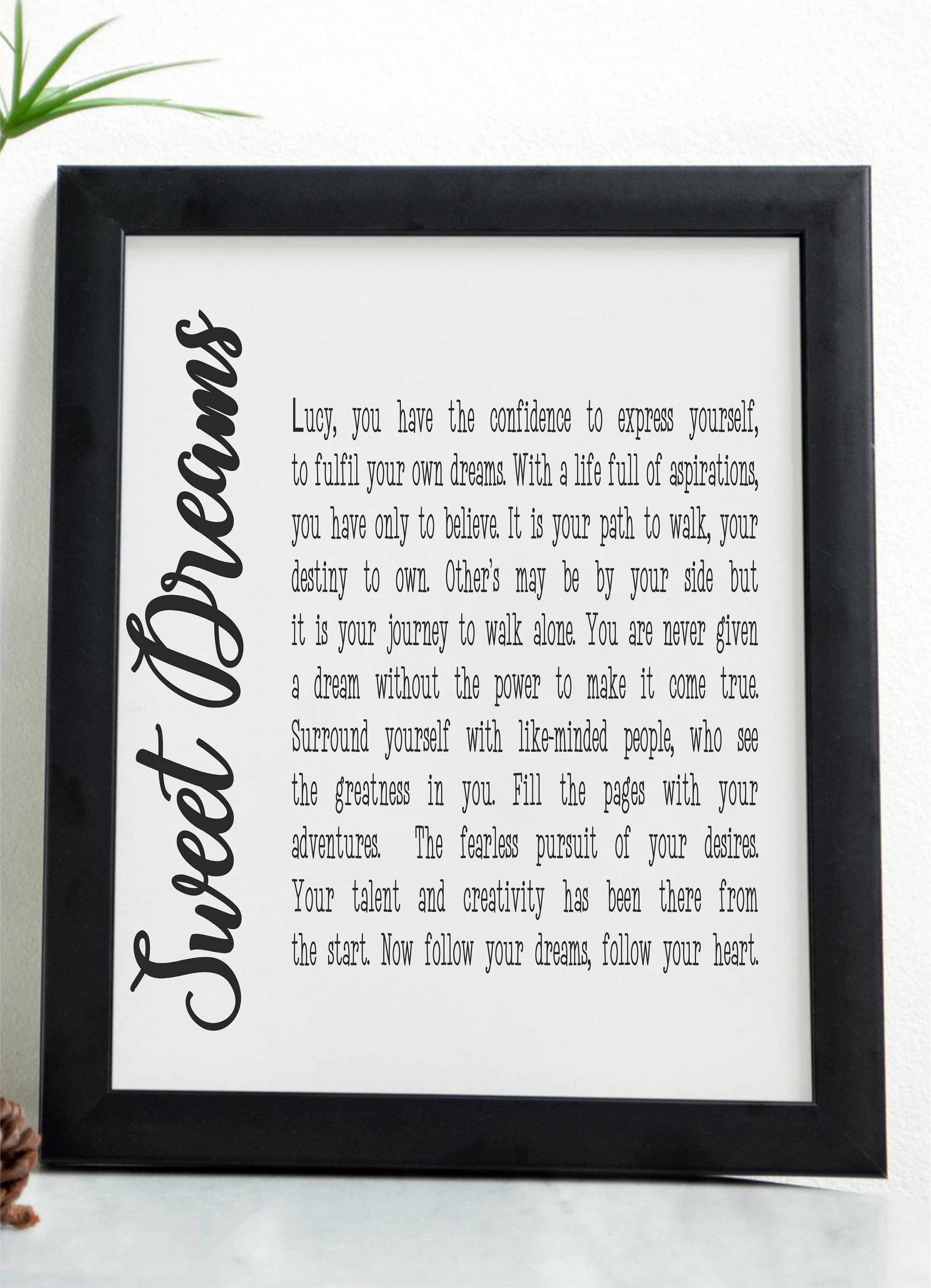 Sweet Dreams Poem Personalised Inspirational Poem Uplifting | Etsy