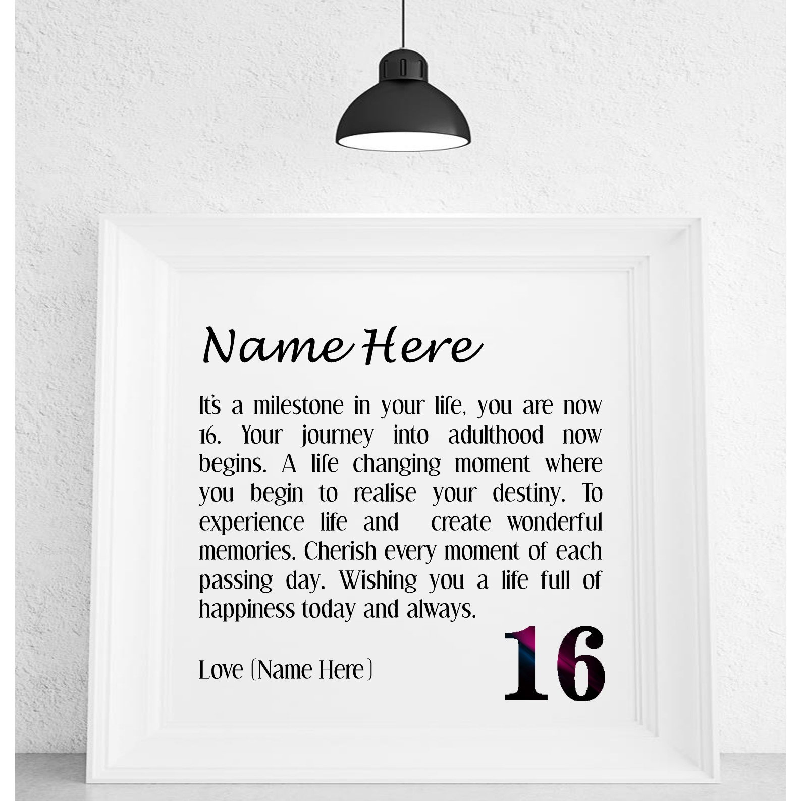 16th Birthday Gift Personalised Framed Poem For Him For Her | Etsy